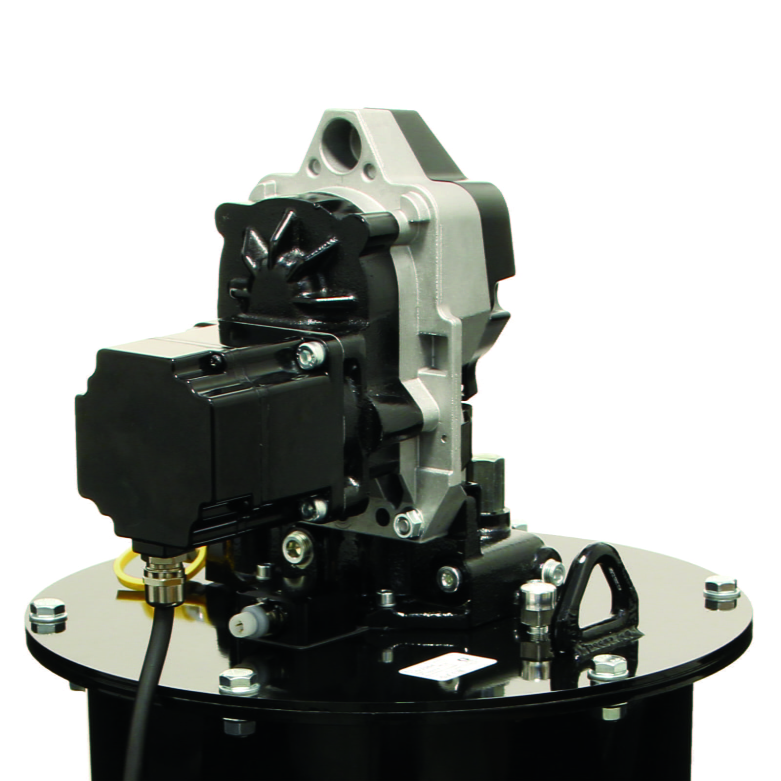 Compact Dyna-Star® 24 VDC grease pump with relief valve and 27 kg container, follower plate, low ...